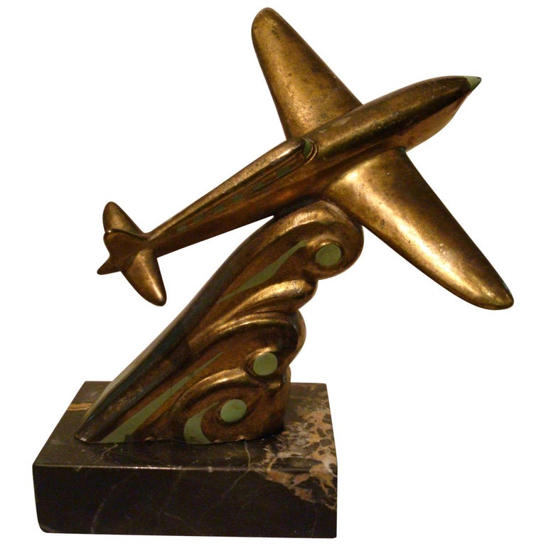 Art Deco French Airplane Desk Paperweight Sculpture at 1stDibs