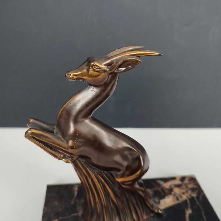 Art Deco French Bookends Springbok Antelopes on Marble Bases, circa ...
