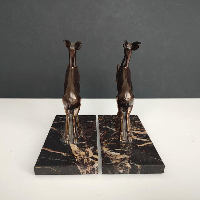Art Deco French Bookends Springbok Antelopes on Marble Bases, circa ...