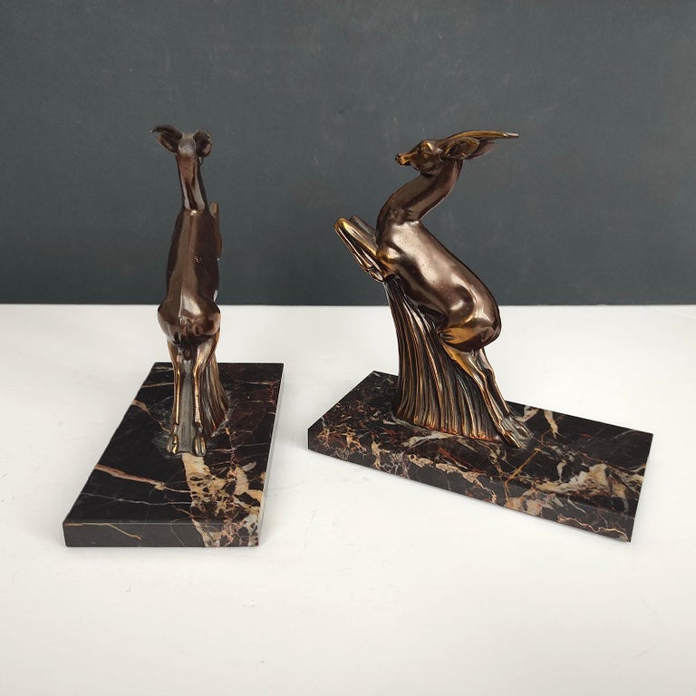 Art Deco French Bookends Springbok Antelopes on Marble Bases, circa ...