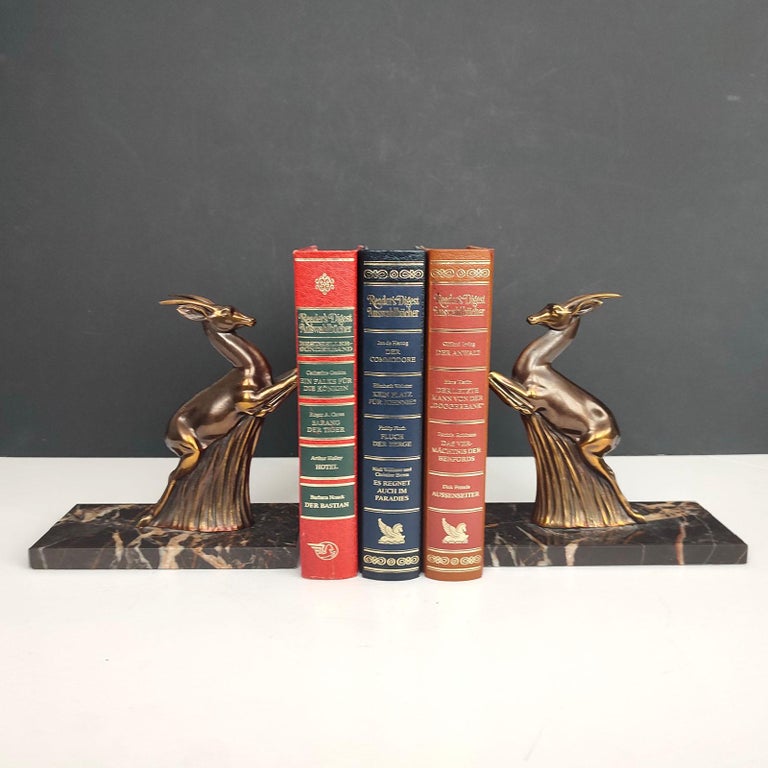 Art Deco French Bookends Springbok Antelopes on Marble Bases, circa ...
