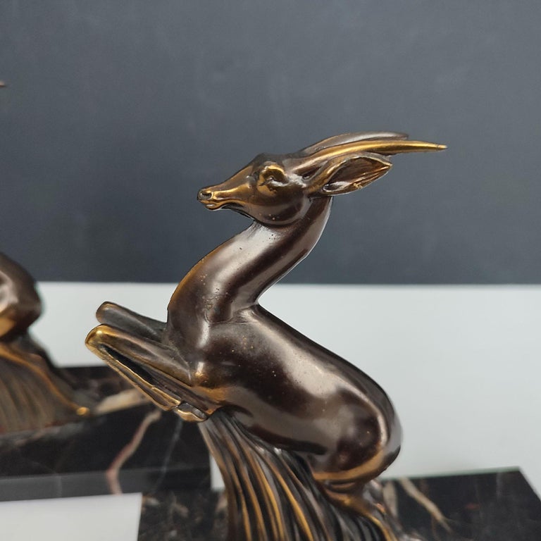 Art Deco French Bookends Springbok Antelopes on Marble Bases, circa ...