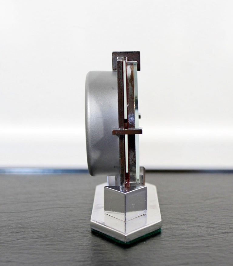 Art Deco French Chrome 8 Day Mantle Shelf Clock Red at 1stDibs