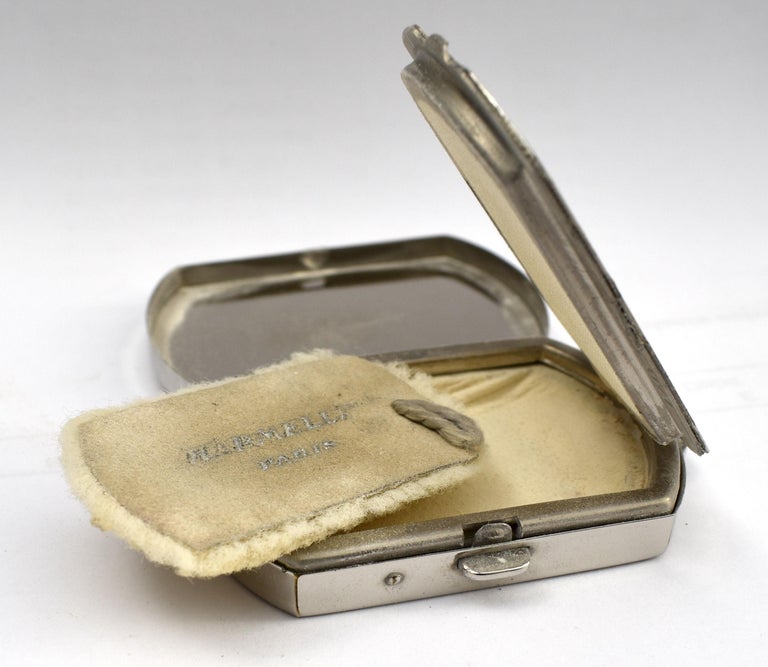 Art Deco French Chrome and Enamel Ladies Powder Compact, C1930s For ...