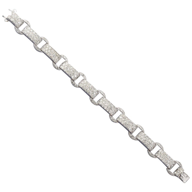 Art Deco French Diamond Link Pave Bracelet 18.50 Carat For Sale at 1stDibs