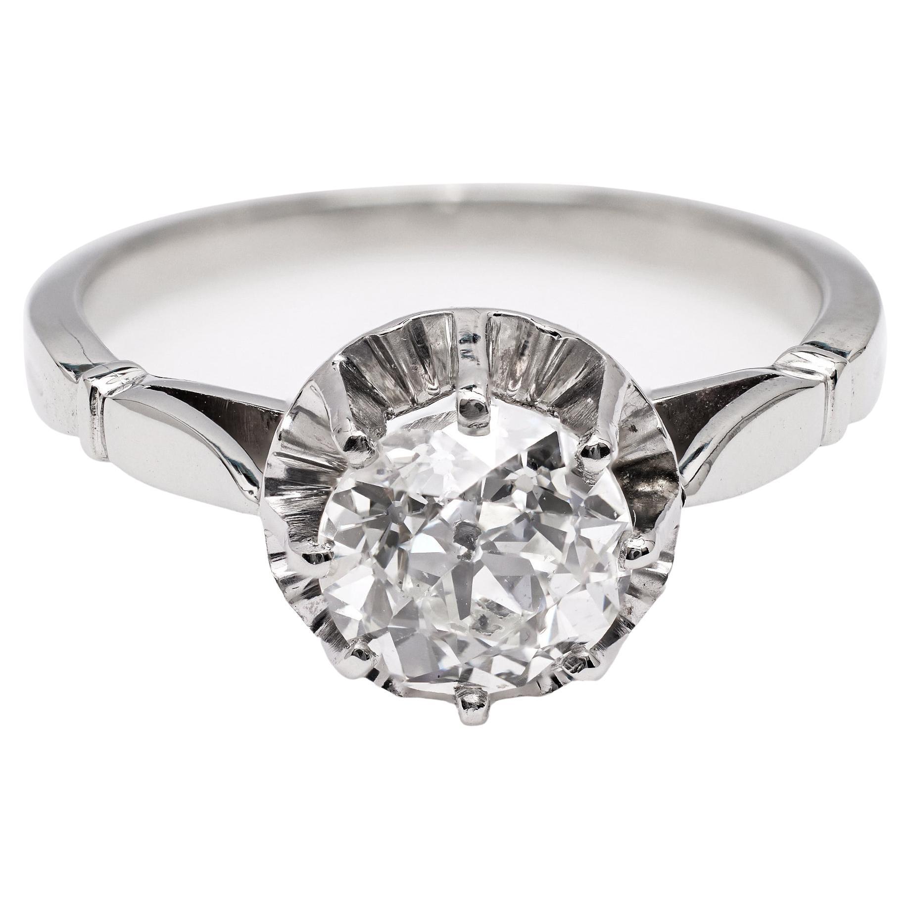 Art Deco French GIA 1.31 Carat Old European Cut Diamond Platinum 18k ...