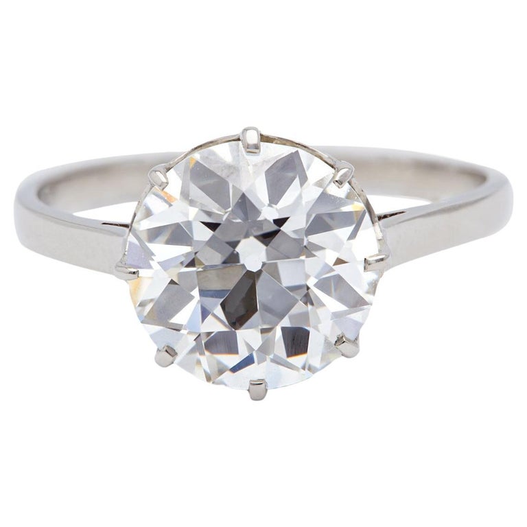 Art Deco French GIA 3.13 Carat Old European Cut Diamond Platinum Solitaire Ring For Sale at 1stDibs