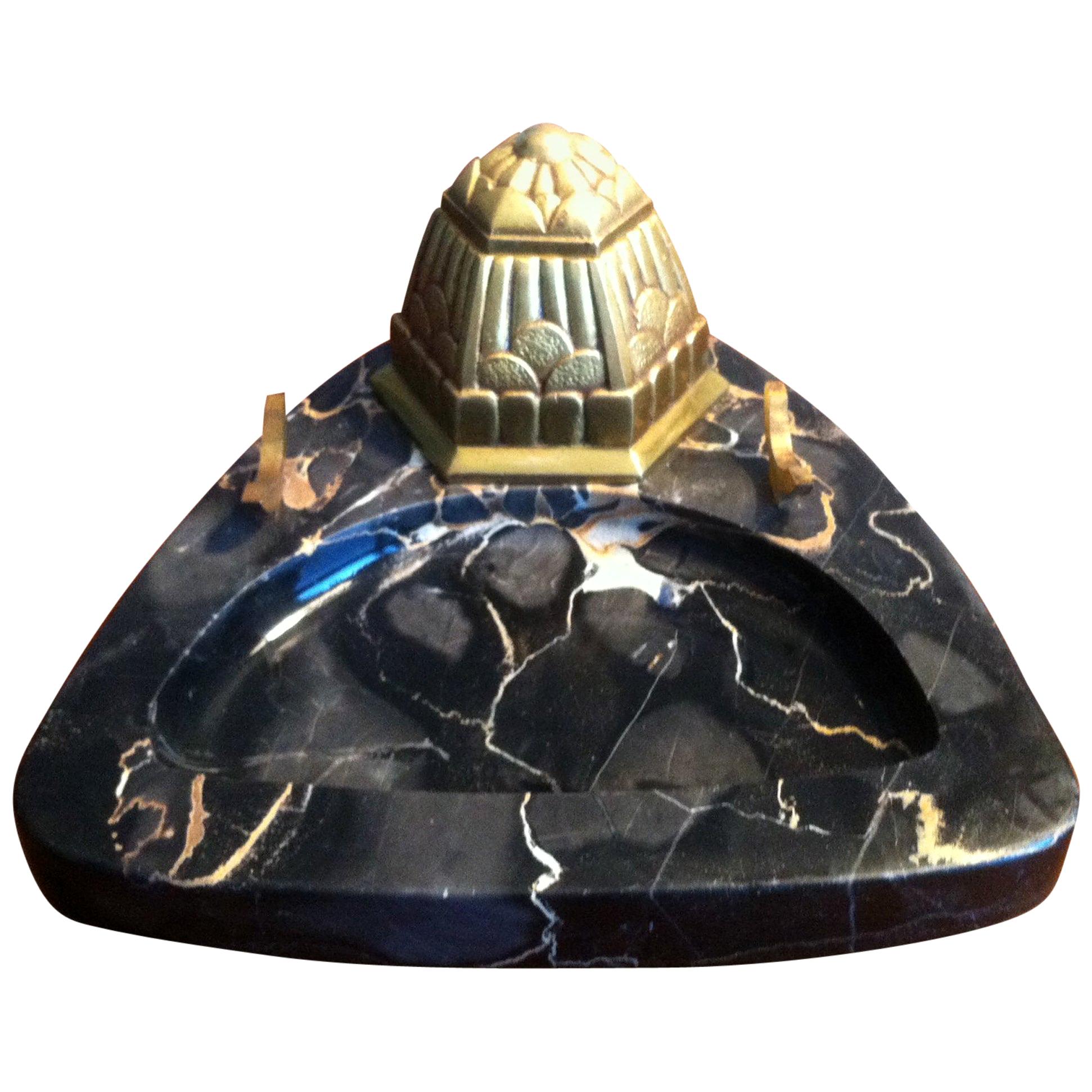 French Art Deco Marble Inkwell For Sale at 1stDibs