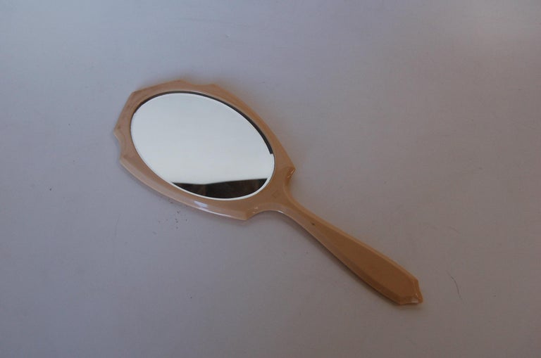 Art Deco French Ivory/Celluloid Vanity Hand Mirror at 1stDibs