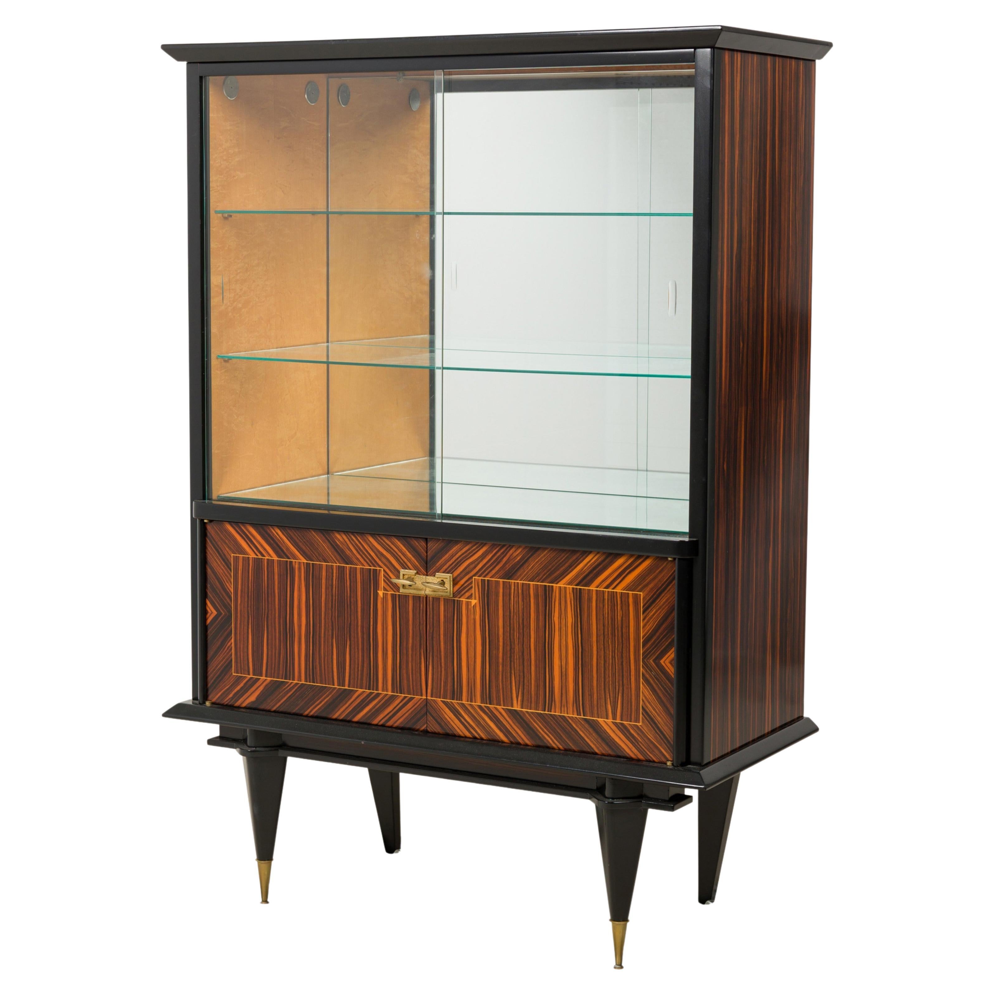 Art Deco French Macassar Ebony Vitrine with Sliding Glass Doors and ...