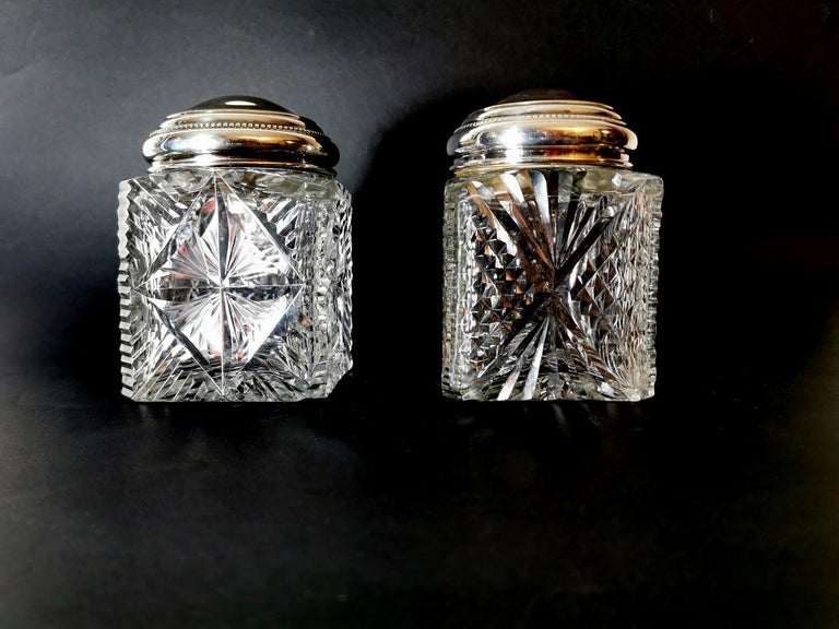 Art Decò French Pair of Cut and Ground Crystal Toilet Jars at 1stDibs