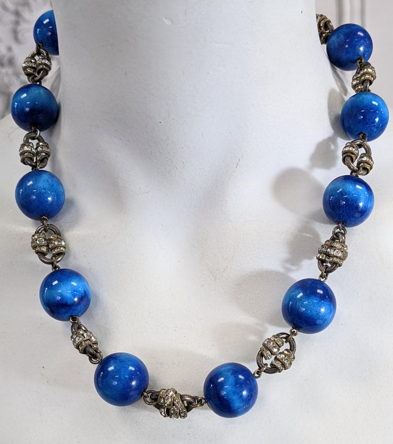 Art Deco French Pottery and Paste Link Necklace For Sale at 1stDibs
