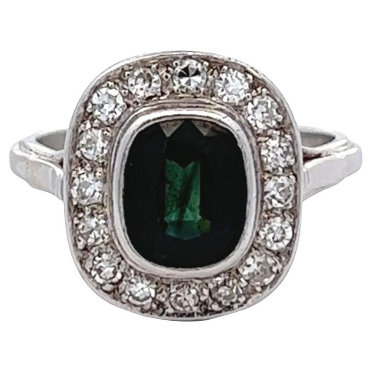 Art Deco French Sapphire Diamond Platinum 18k Gold Halo Ring For Sale ...
