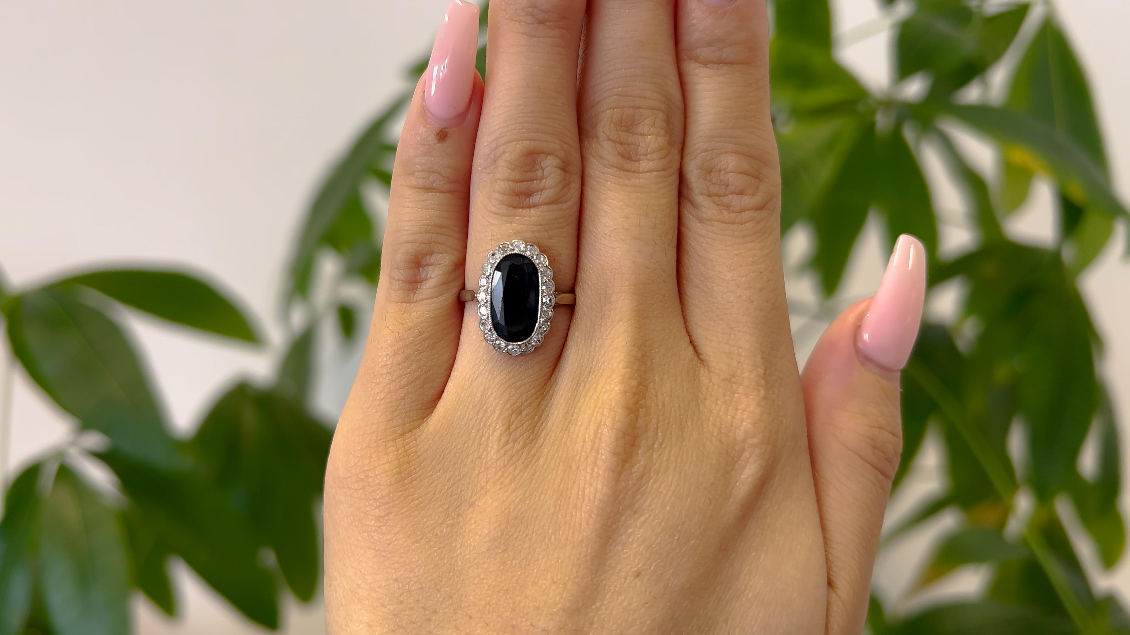 Art Deco French Sapphire Diamond Platinum Cluster Ring For Sale at 1stDibs