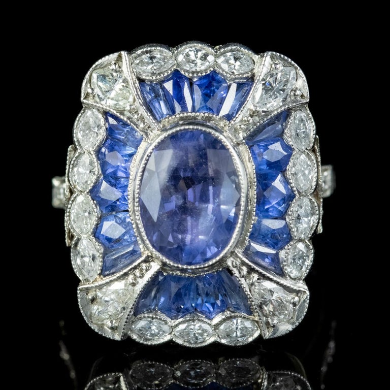 Art Deco French Sapphire Diamond Ring 3ct of Sapphire Circa 1920 For ...