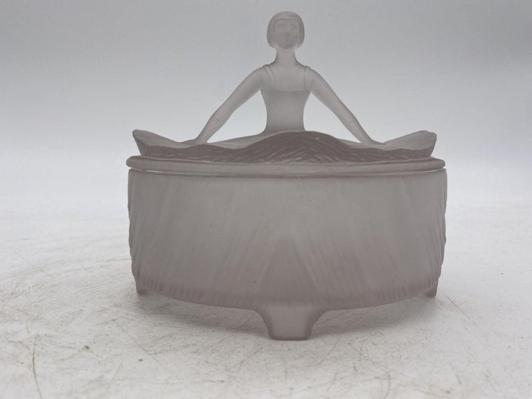 Art Deco Frosted Satin Glass Ballerina Female Talc Powder Box w/ Lid ...