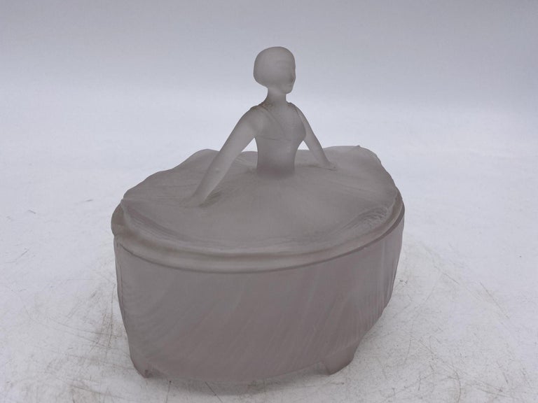 Art Deco Frosted Satin Glass Ballerina Female Talc Powder Box w/ Lid ...
