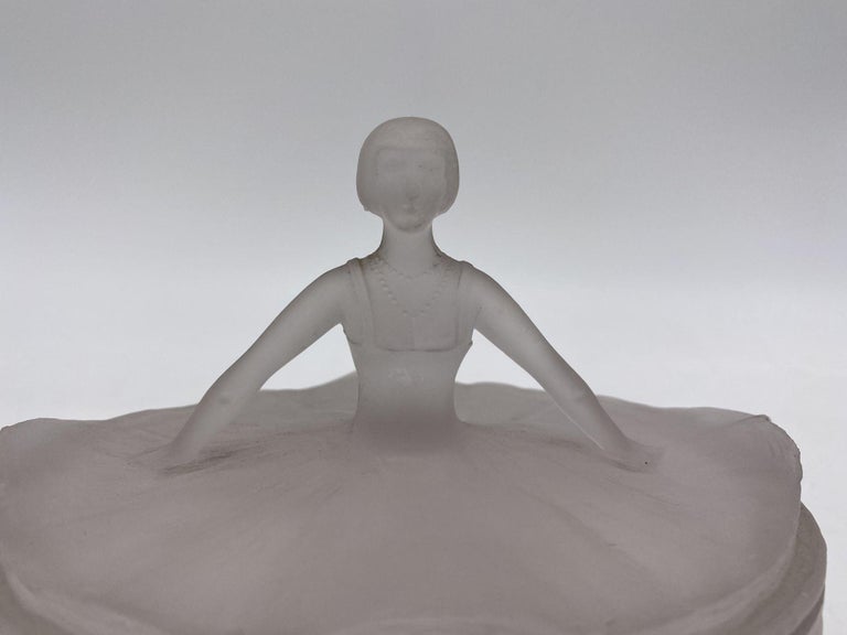 Art Deco Frosted Satin Glass Ballerina Female Talc Powder Box w/ Lid ...