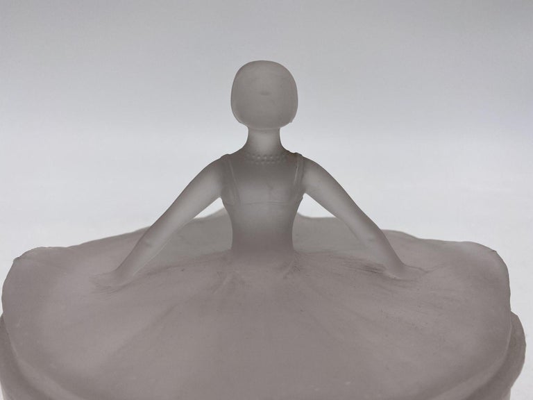 Art Deco Frosted Satin Glass Ballerina Female Talc Powder Box w/ Lid ...