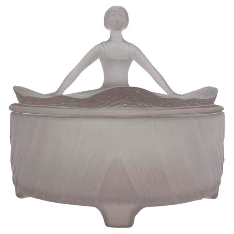 Art Deco Frosted Satin Glass Ballerina Female Talc Powder Box w/ Lid ...