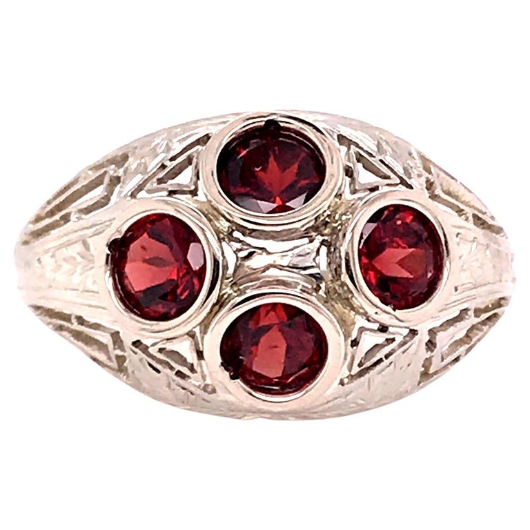 Art Deco Garnet Ring 2.40ct 4 Stone Filigree Original 1930's Antique ...