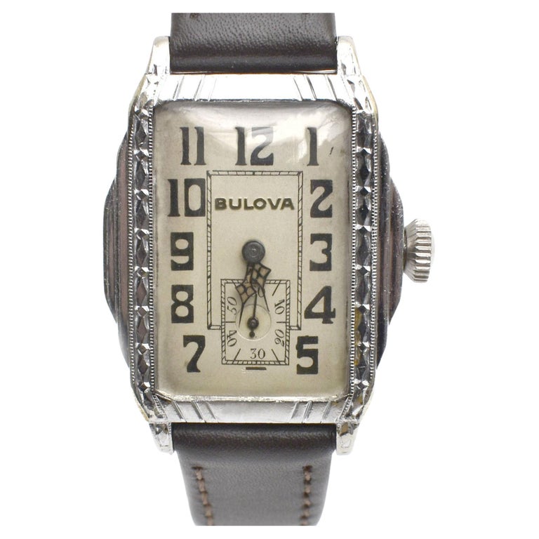 Art Deco Gentleman's White Gold Watch by Bulova, C1929, Serviced at 1stDibs
