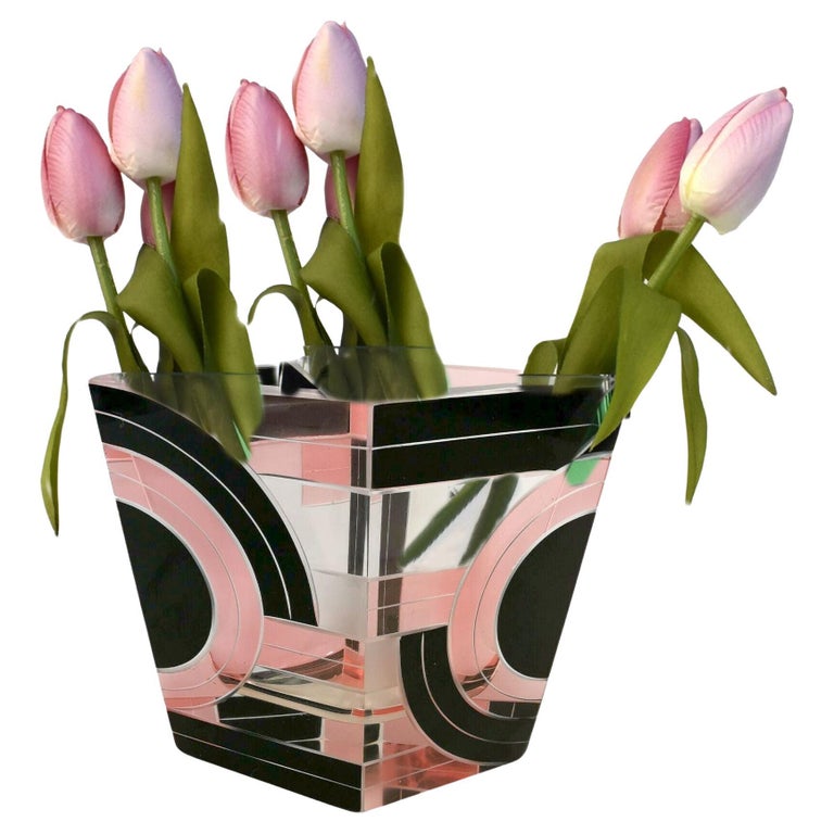 Art Deco Geometric Glass and Enamel Vase, Czech, C1930 For Sale at 1stDibs