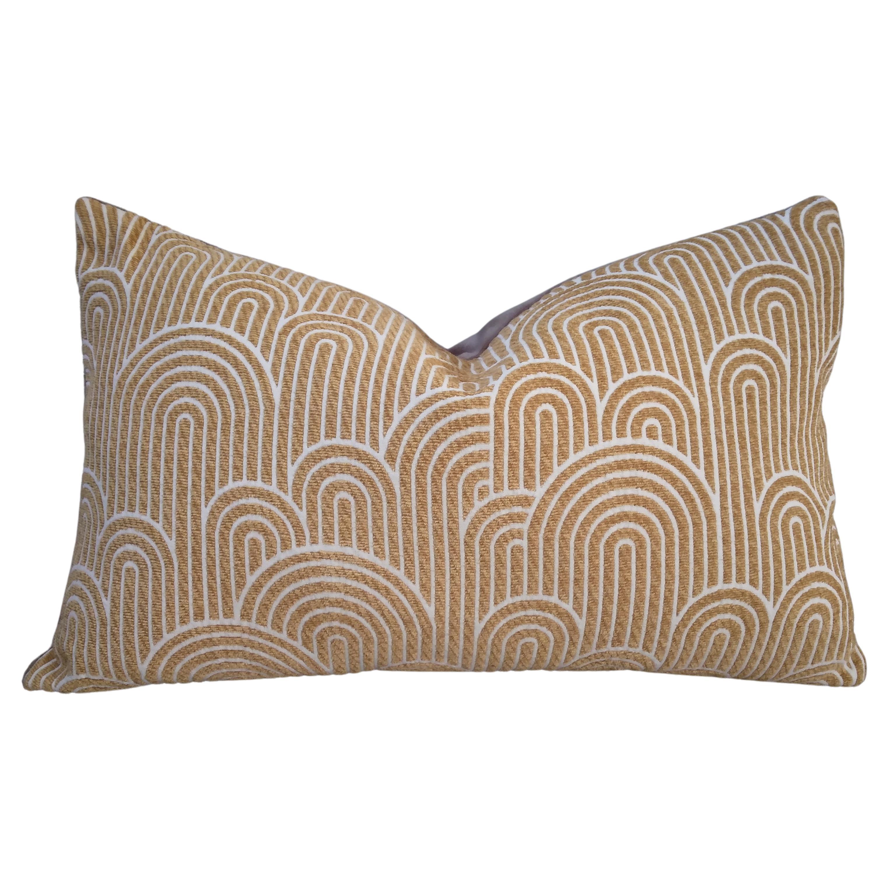 Art Deco Geometric Jacquard Chenille Lumbar Pillow in Gold - single For ...