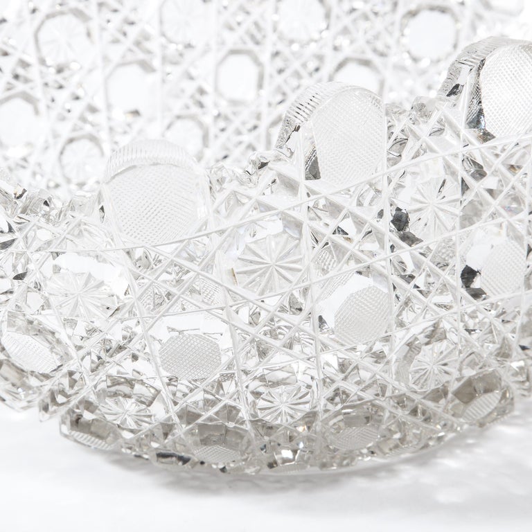 Art Deco Geometric Translucent Glass Bowl Etched with Harvard Pattern ...