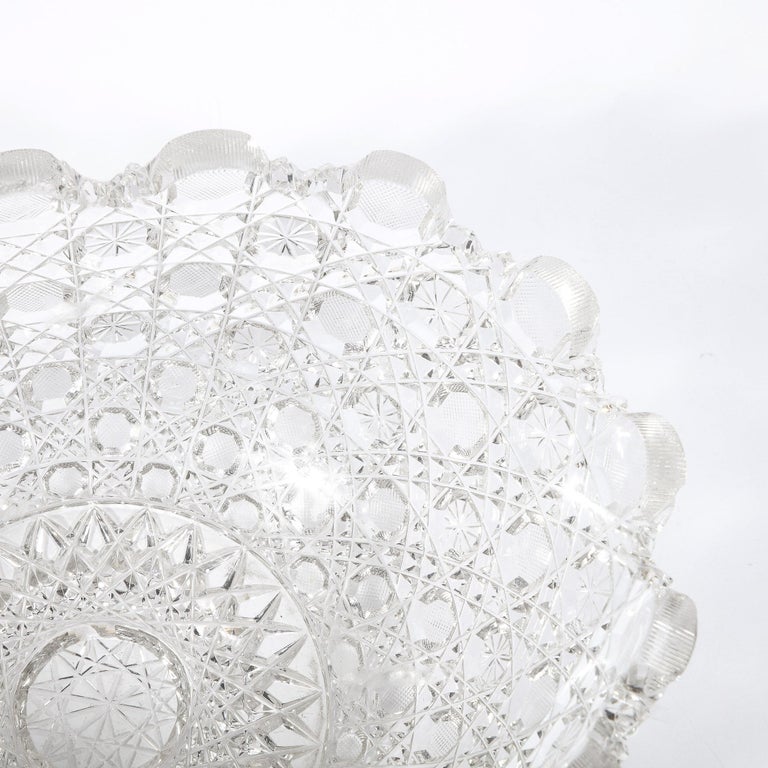 Art Deco Geometric Translucent Glass Bowl Etched with Harvard Pattern ...