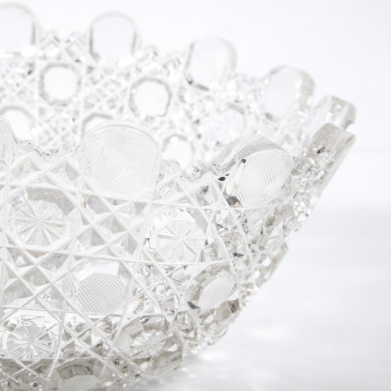 Art Deco Geometric Translucent Glass Bowl Etched with Harvard Pattern ...