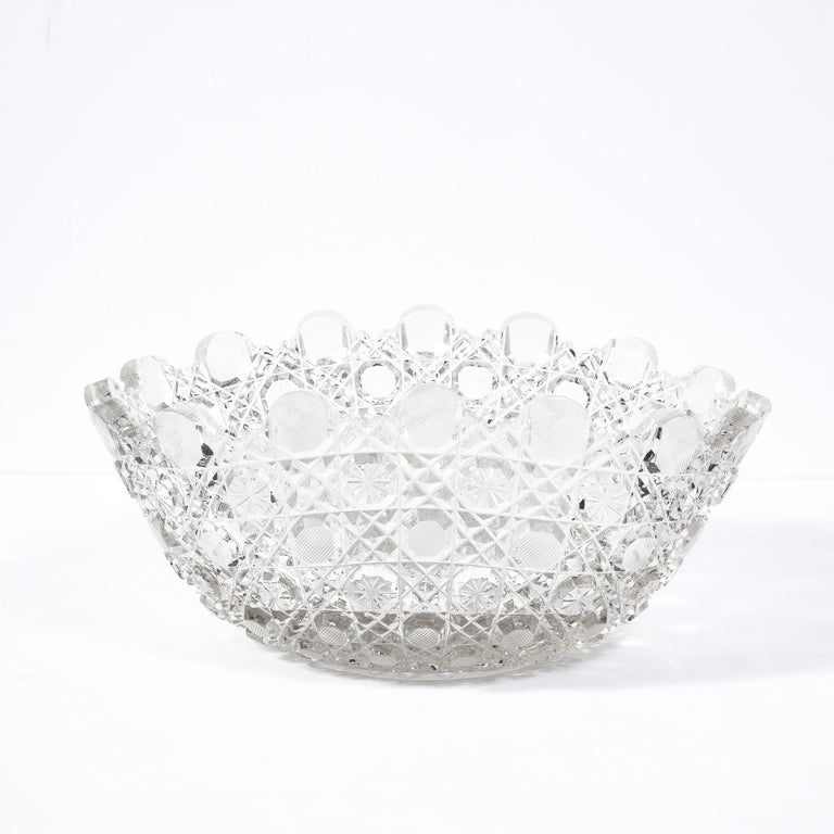 Art Deco Geometric Translucent Glass Bowl Etched with Harvard Pattern ...
