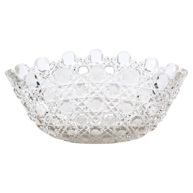 Art Deco Geometric Translucent Glass Bowl Etched with Harvard Pattern ...