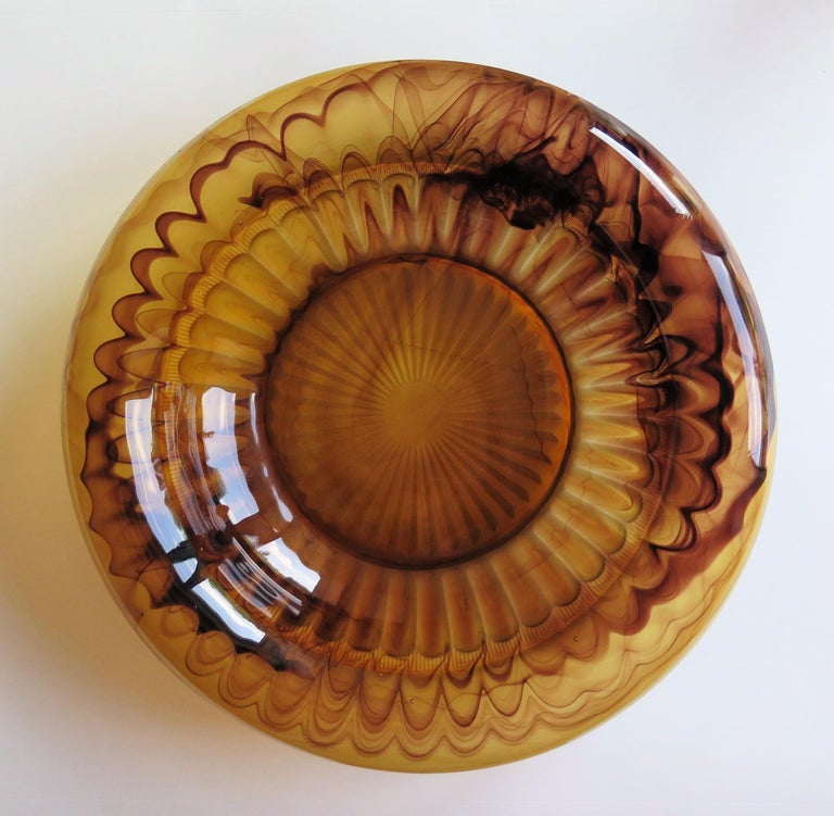 Art Deco George Davidson Large Amber Cloud Glass Bowl Pattern 1910D, Ca ...