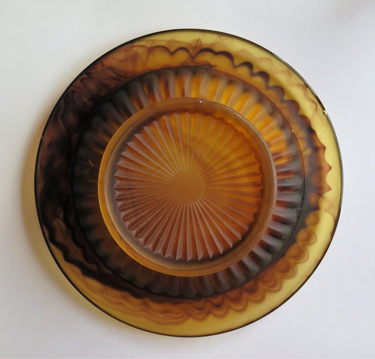 Art Deco George Davidson Large Amber Cloud Glass Bowl Pattern 1910D, Ca ...