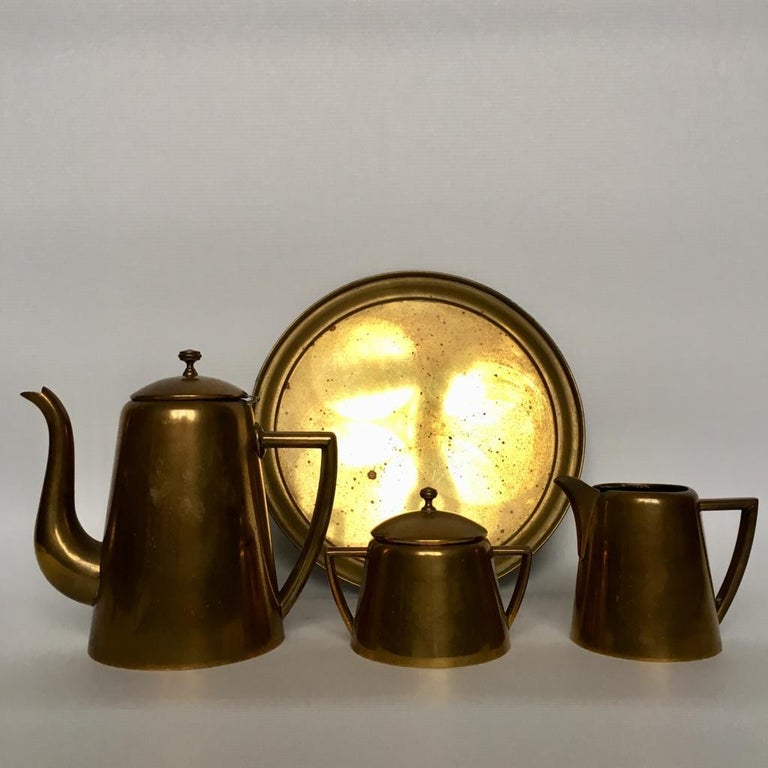 Art Deco German Brass Coffee Set from Hogri, 4 Pieces at 1stDibs