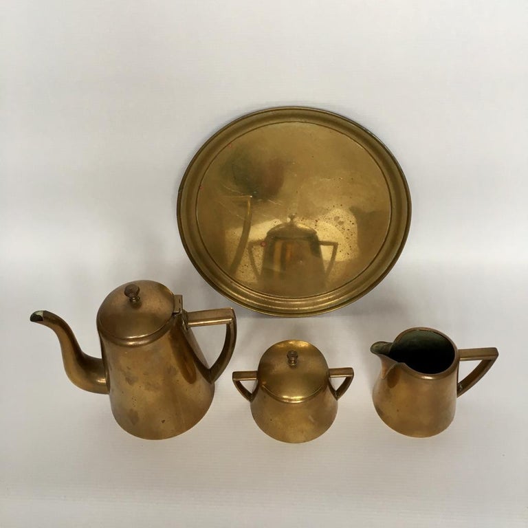 Art Deco German Brass Coffee Set from Hogri, 4 Pieces at 1stDibs