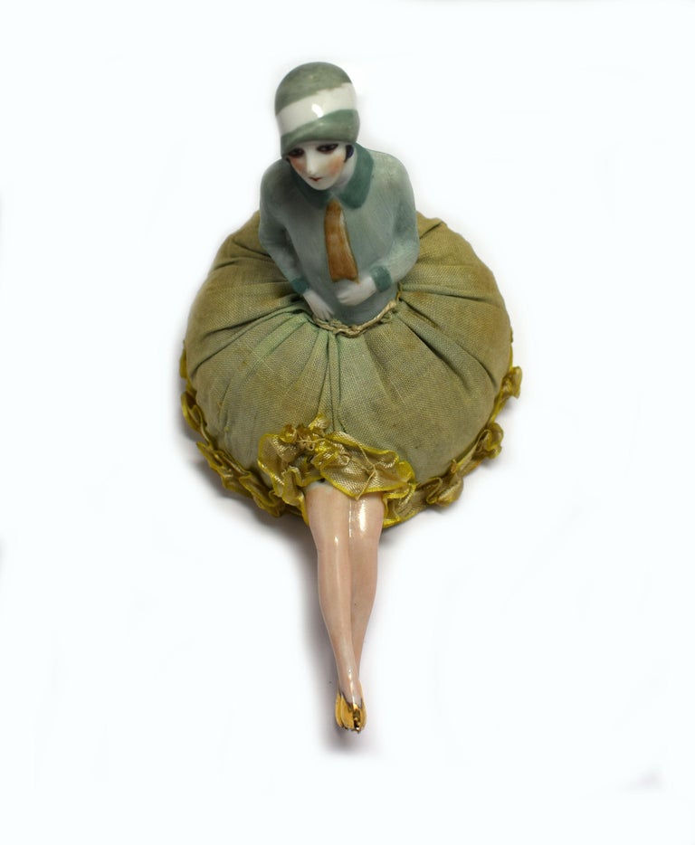 Art Deco German Flapper Girl Pin Cushion with Legs at 1stDibs