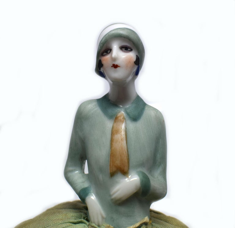 Art Deco German Flapper Girl Pin Cushion with Legs at 1stDibs