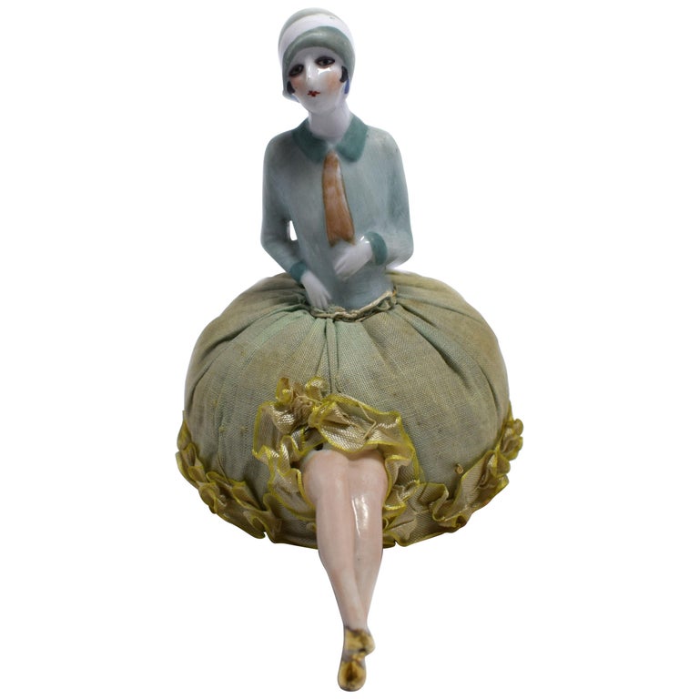 Art Deco German Flapper Girl Pin Cushion with Legs at 1stDibs