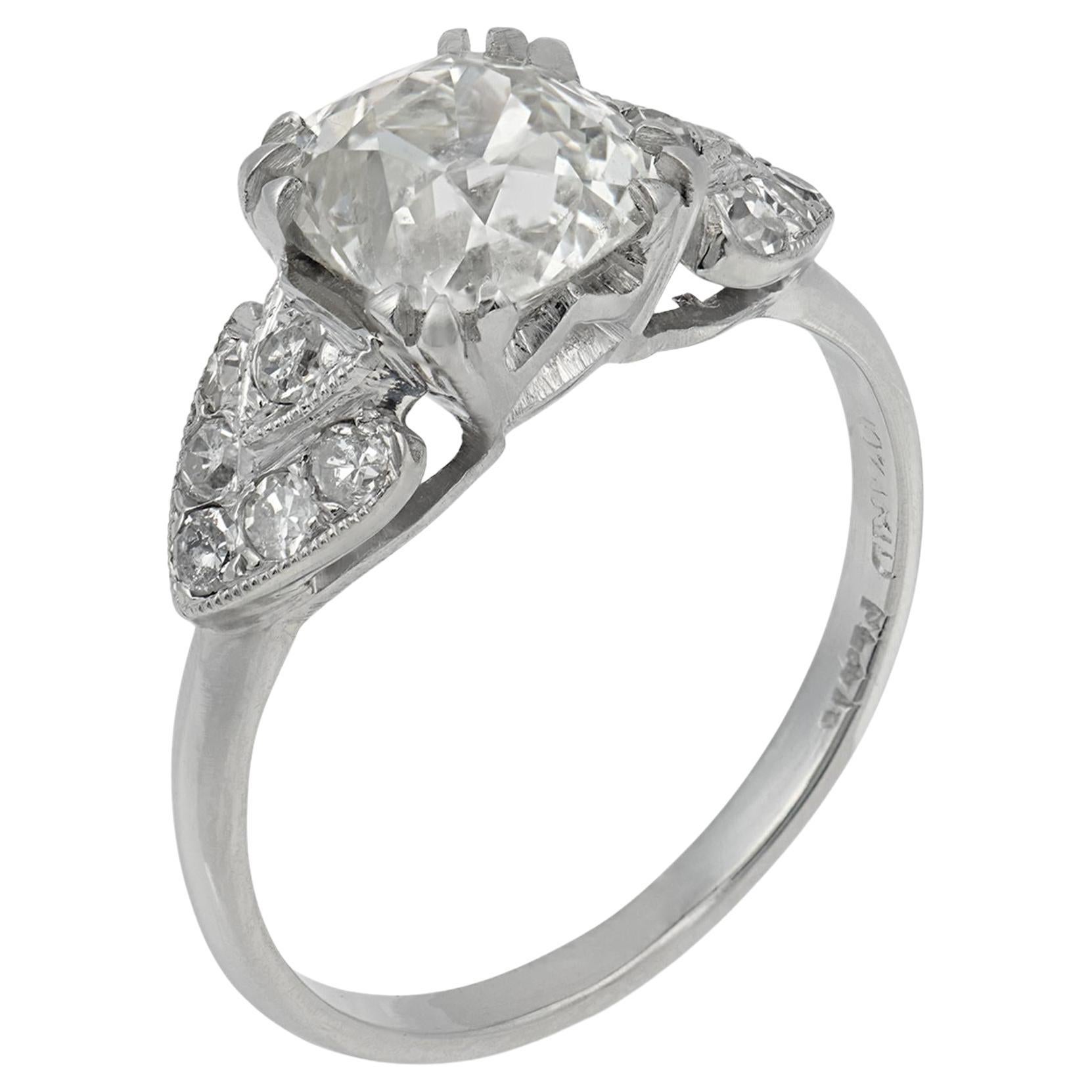 Art Deco inspired GIA 1.24 carat old mine cut diamond platinum ...