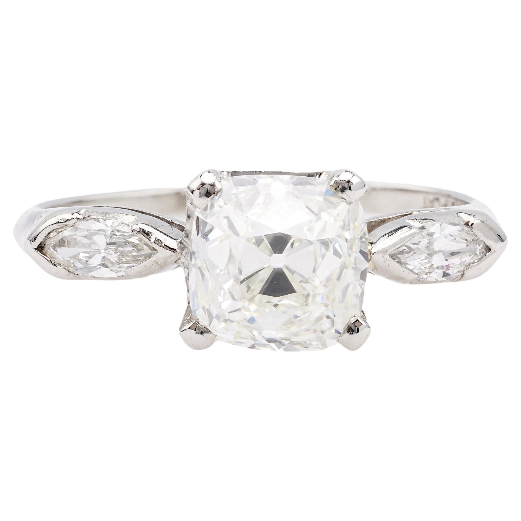 Art Deco GIA 2.00 Carat Old Mine Cut Diamond Platinum Ring For Sale at 1stDibs