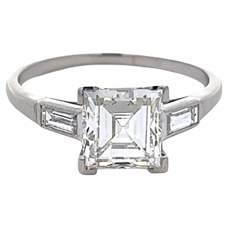 Art Deco GIA 2.05 Carats Carre Cut Diamond Platinum Ring For Sale at ...