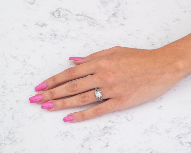 Art Deco GIA Diamond and Emerald Arrow Filigree 18 Karat White Gold ...