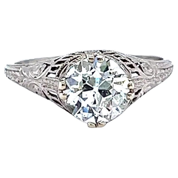 Art Deco Sapphire Diamond Platinum Filigree Ring For Sale at 1stDibs