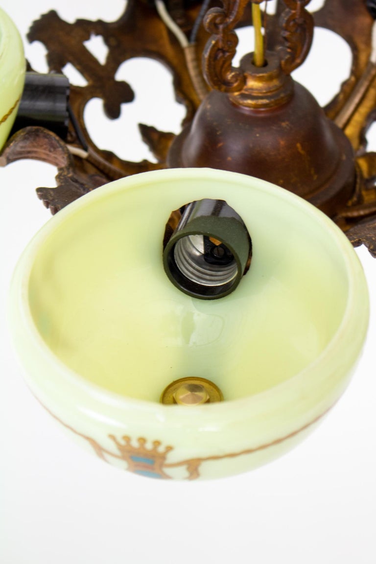 Art Deco Gill Glass Five Arm Chandelier For Sale at 1stDibs