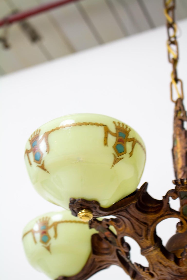 Art Deco Gill Glass Five Arm Chandelier For Sale at 1stDibs