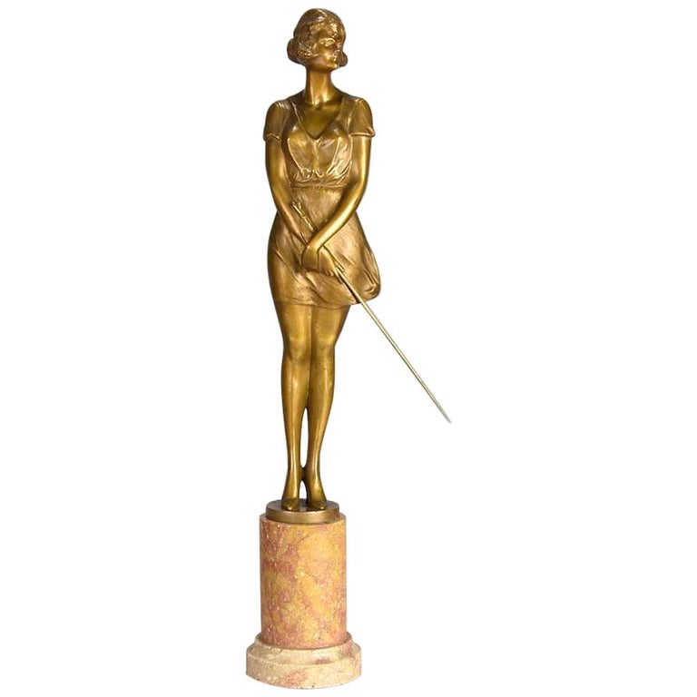 Art Deco Gilt Bronze Figure Entitled 'Whip Girl' by Bruno Zach at 1stDibs