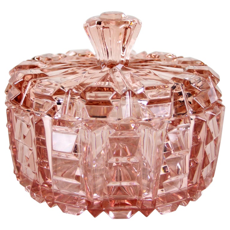 Art Deco Glass Bowl With Lid Rose Colored Austria Circa 1930 At 1stdibs