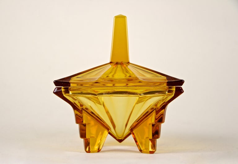 Art Deco Glass Box with Lid Amber Colored, Austria, circa 1920 For Sale ...